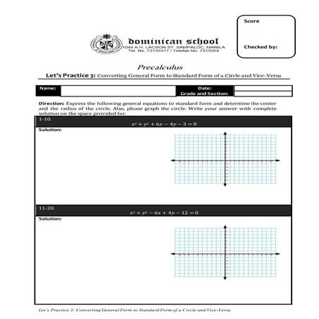 Let s practice_3-general_form_to_standard_form_of_a_circle | PDF