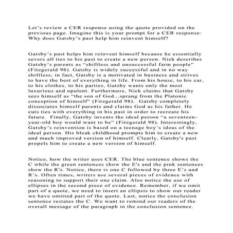 Let’s review a CER response using the quote provided on the previous.docx