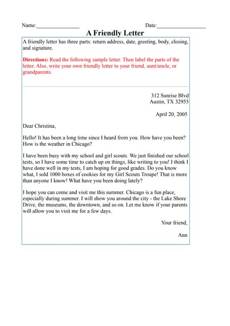 Personal Letter Example To A Friend