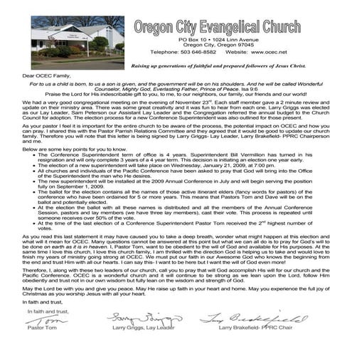 Letter To Congregation Conference Change | PDF