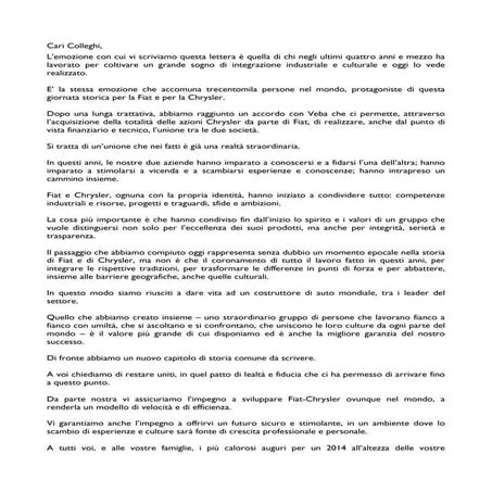 Lettera ai dipendenti fiat dopo l'acquisizione chrysler | PDF