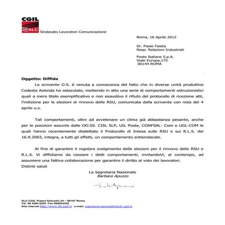 Lettera diffida ostacolo x elezioni | PDF