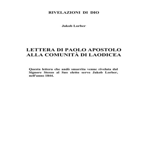 LETTERA DI PAOLO AP. ALLA COMUNITA DI LAODICEA - 4.ed.2010 (Jakob ...