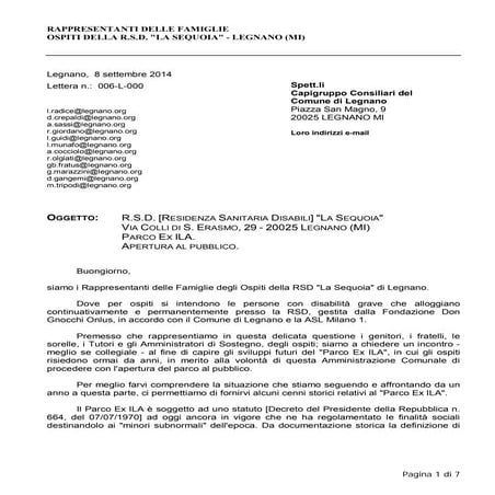 Lettera rappresentanti delle famiglie ospiti della rsd la sequoia ...