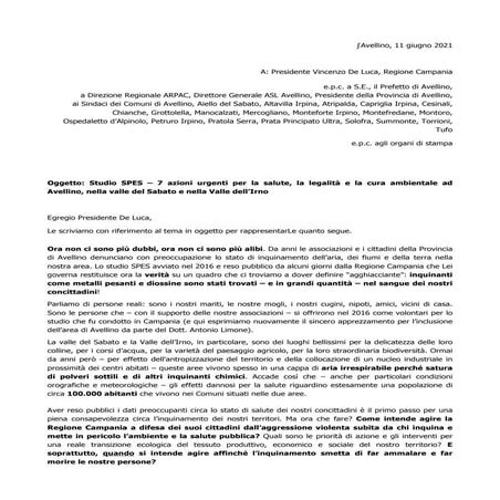 Lettera a Regione Campania - Studio SPES | PDF