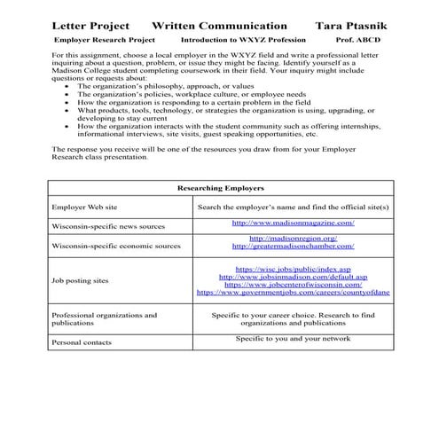 Letter assignment employer research scenario | PDF