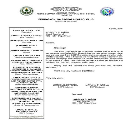 Letter club room assignment | DOCX