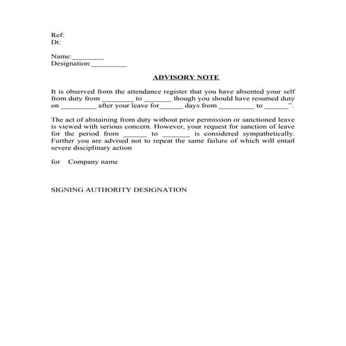 Letter for absenteeism_507 | DOC
