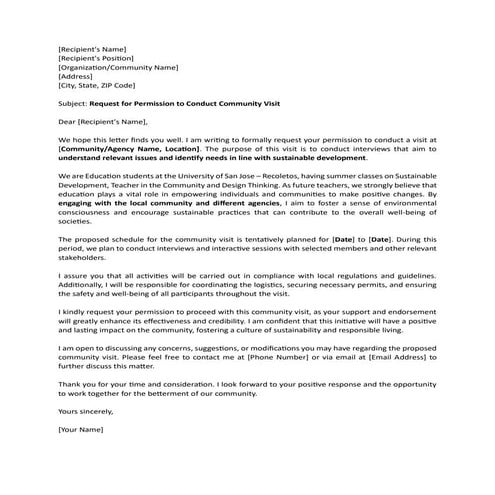 Letter for Community Visit.docx | Education