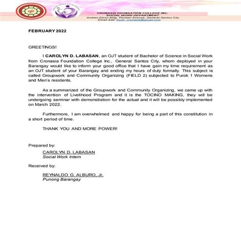 Letter for exit con | DOCX