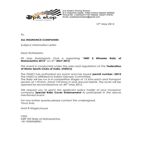 Letter for insurance | DOC