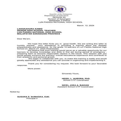 letter for Langkahura Kamid for the disaster risk management | DOCX