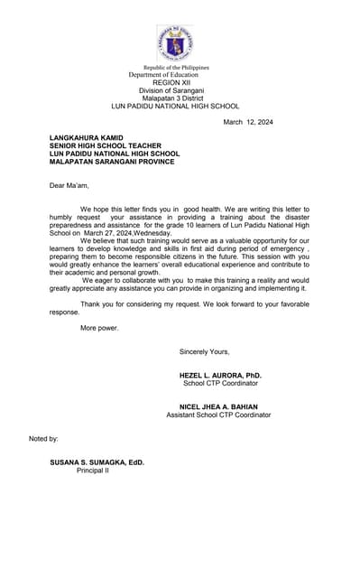 Letter for the Barangay captain to request a gasoline gasoline.docx | Education