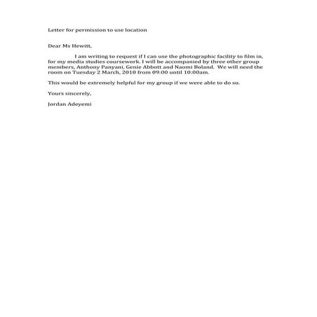 Letter For Permission To Use Location | DOCX