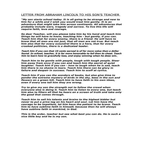 Letter+From+Abraham+Lincoln+To+His+Son | DOC