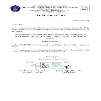 Letter of Acceptance IOP Journal | PDF