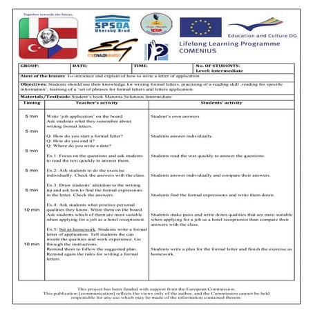 Application letter lesson plan | DOCX