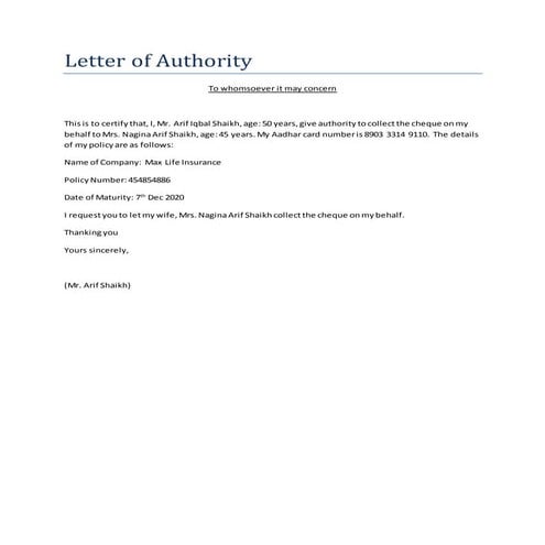 Letter of authority | PDF
