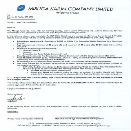 Letter of commitment mmpi | PDF