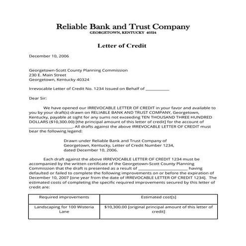 Letter Of Credit Sample