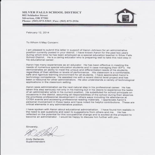 Letter of Recommendation Andy Bellando | PDF