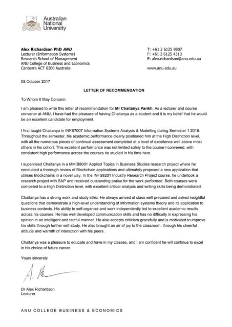 Letter of Recommendation-Lab Assistant | PDF