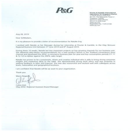 Letter of Recommendation - Procter & Gamble | PDF