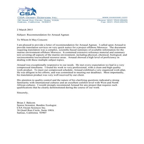 Letter of recommendation csa | PDF