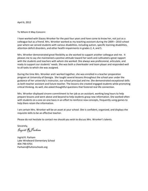 Letter of Recommendation - Justin Brown (Assistant Principal) | PDF