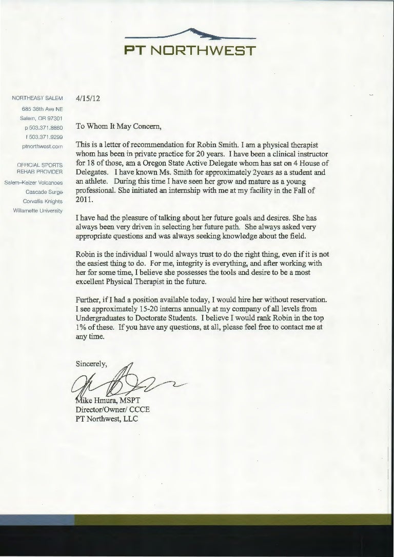 Letter of Recommendation from PT Director