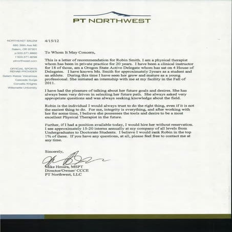 Letter of Recommendation from PT Director | PDF