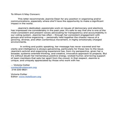 Letter of recommendation from victoria collier | PDF