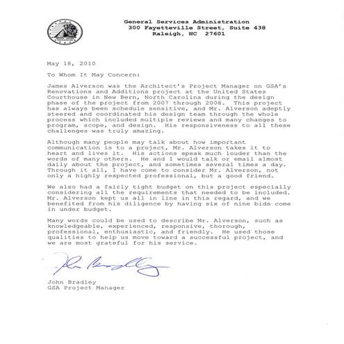 Letter of recommendation of James Alverson, AIA LEED AP | PDF