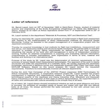 Letter of reference - Airbus Operations GmbH | PDF