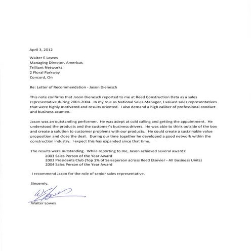 Letter Of Reference Walter Lowes | PDF