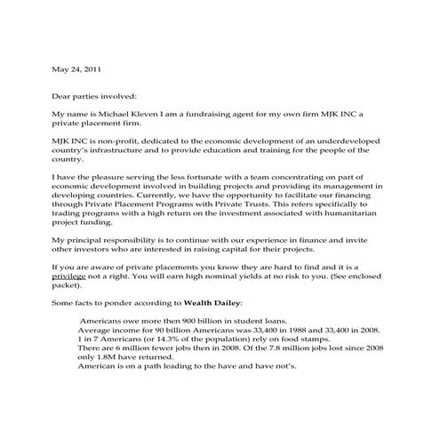 Letter private placement mailing | DOCX