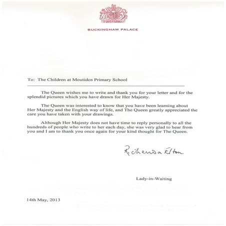 Letter received from buckingham palace. | PDF