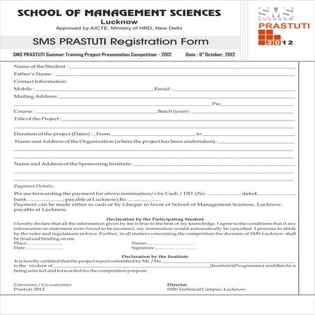 SMS PRASTUTI Registration Form | PDF