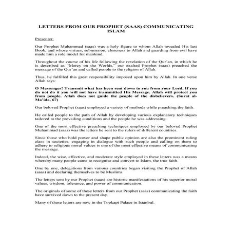 Letters from our prophet (saas) (pbuh). Communicating Islam. english ...