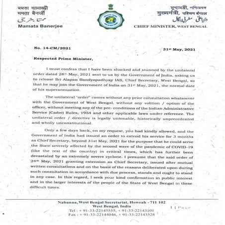 Letter to hon'ble prime minister dated 31st may, 2021