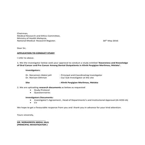 Letter to MREC - application to conduct study | DOCX