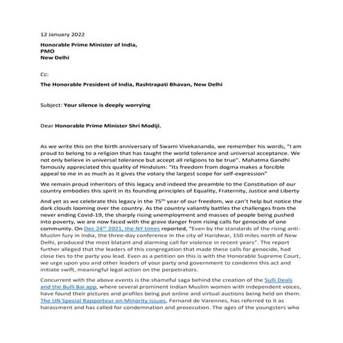 Letter to pm with list of signatories 12 jan 2022 | PDF