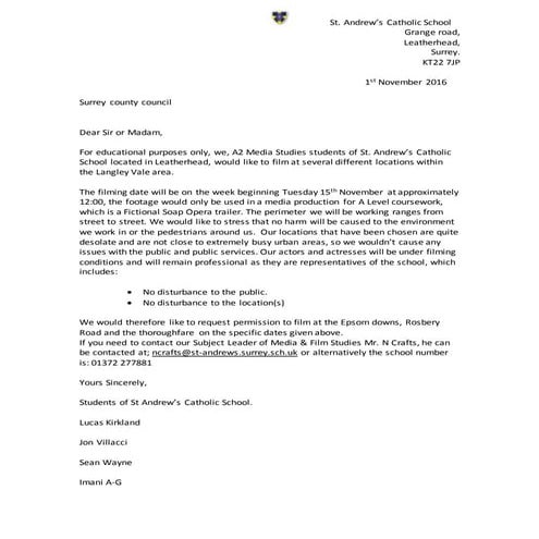 Letter to the council | DOCX | Video Production | Content Production