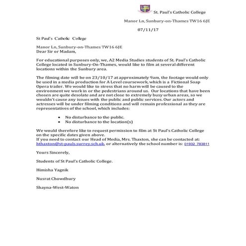 Letter to the council | DOCX