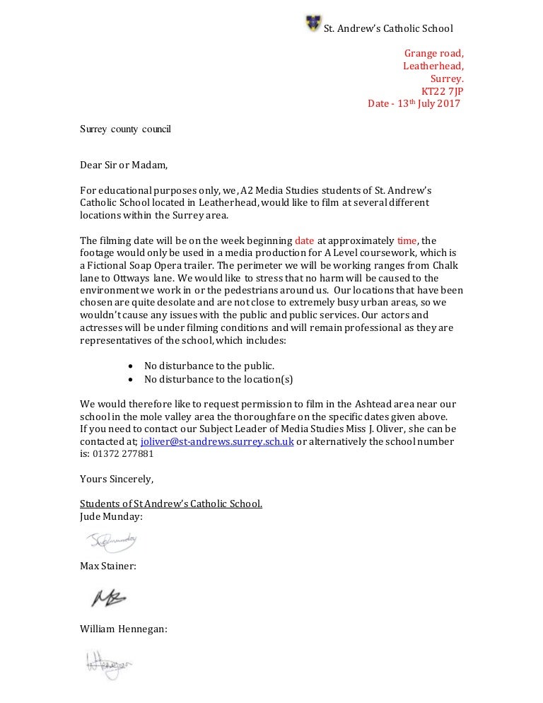 Letter to the council