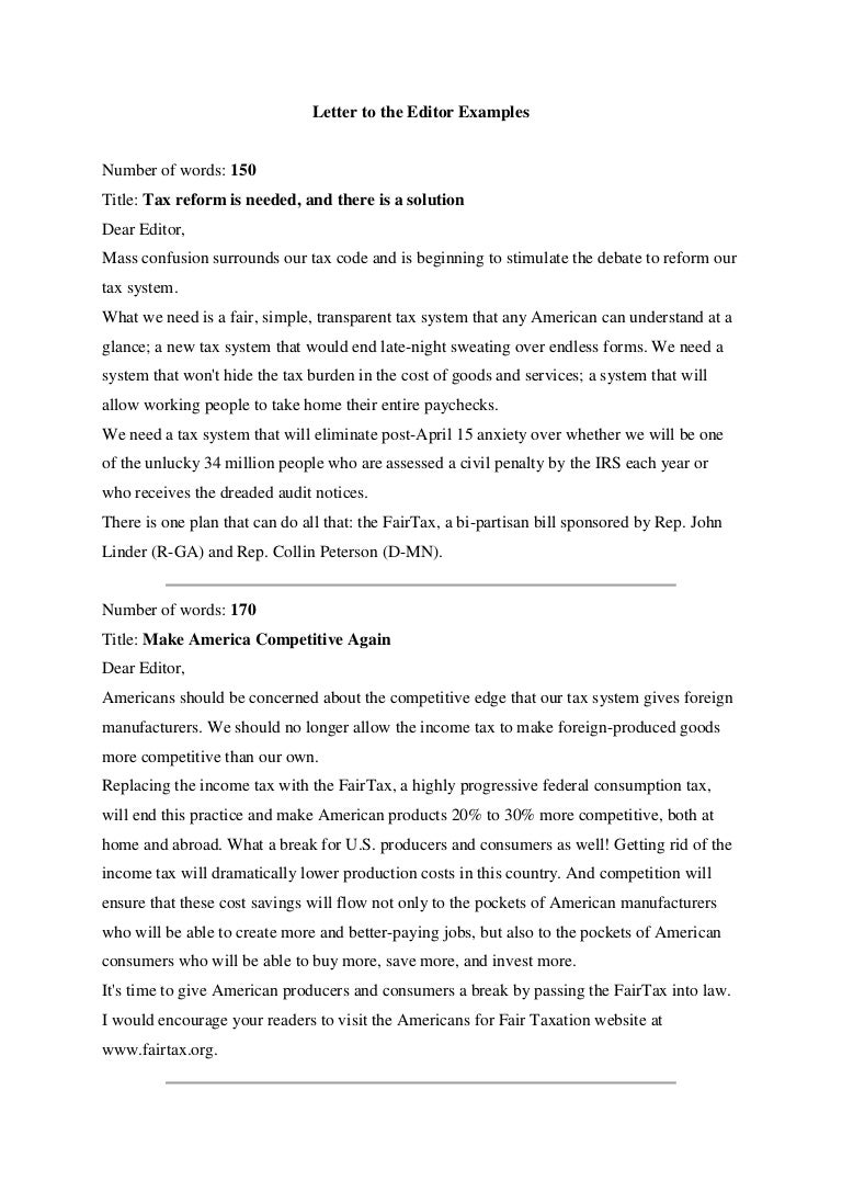 Letter to the editor examples