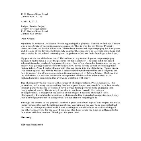 Rebecca Dickinson Letter to Judges | PDF