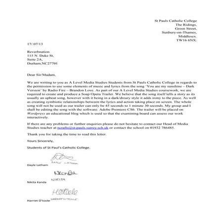 Letter to the record label | PDF
