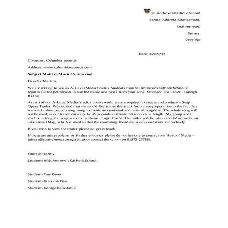 Letter To The Record Label | DOCX