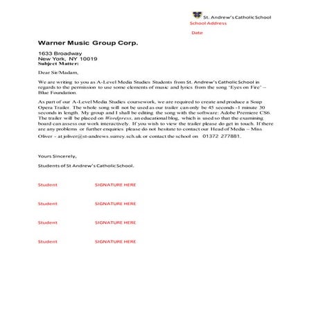 Letter to the record label | DOCX